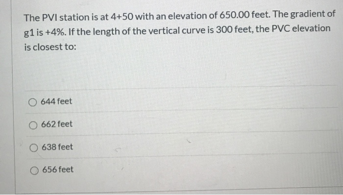 Solved The PVI station is at 4+50 with an elevation of | Chegg.com