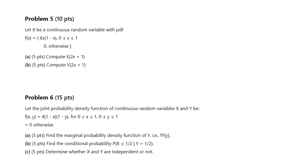 Solved Problem 5 (10 pts)Let x be ﻿a continuous random | Chegg.com