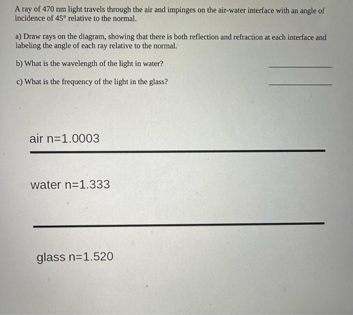 Solved A ray of 470 nm light travels through the air and | Chegg.com