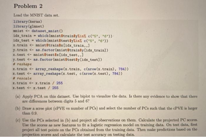 Problem 2Load the MIST data set.(a) Apply PCA on this | Chegg.com