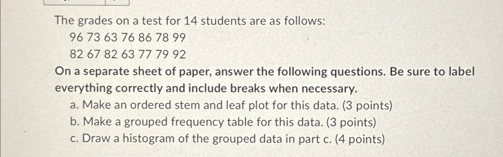 Solved The grades on a test for 14 ﻿students are as | Chegg.com