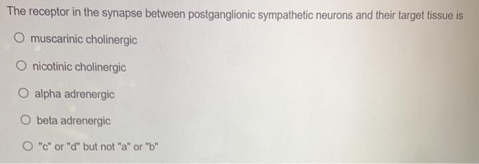Solved The receptor in the synapse between postganglionic | Chegg.com