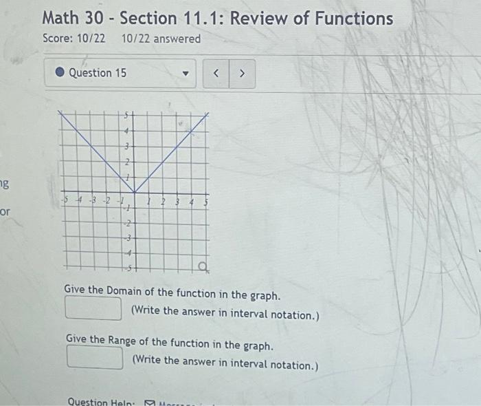 Solved Math 30 - Section 11.1: Review of Functions Score: | Chegg.com