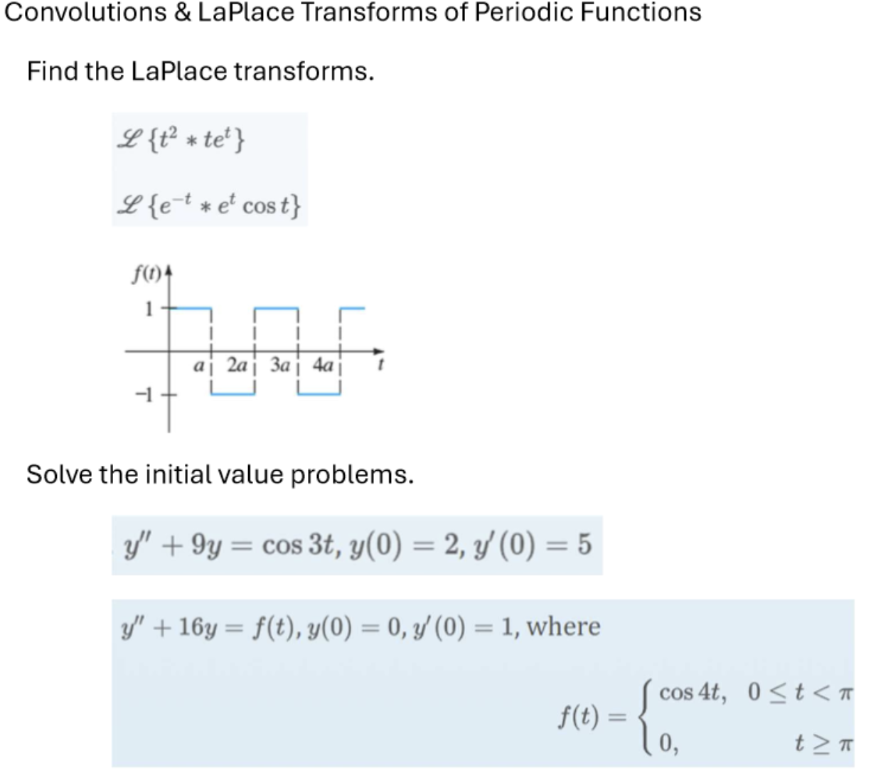Solved Convolutions & LaPlace Transforms of ﻿Periodic | Chegg.com