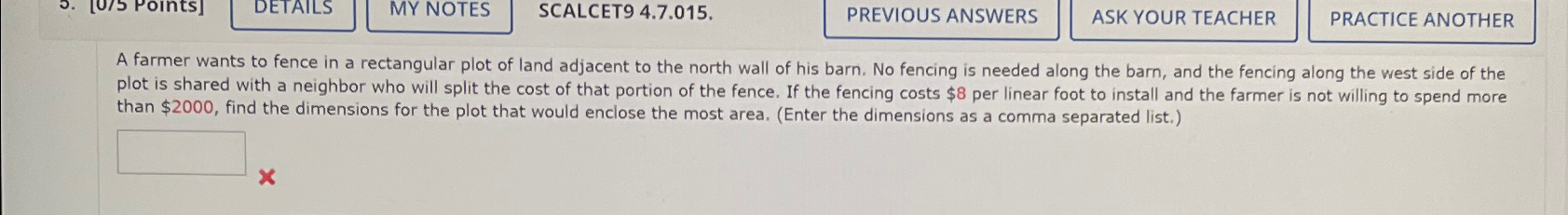 Solved A farmer wants to fence in a rectangular plot of land | Chegg.com