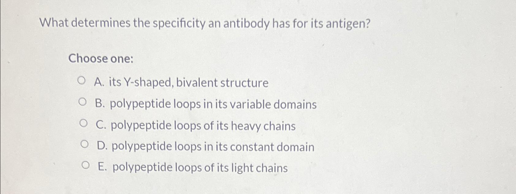 Solved What determines the specificity an antibody has for | Chegg.com