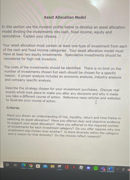 Solved Asset Allocation Model In this section use the | Chegg.com