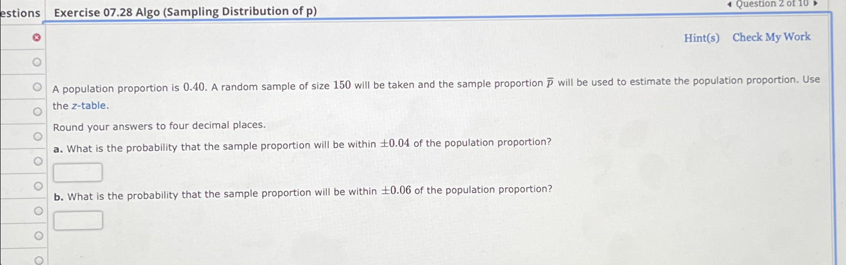 Solved Exercise 07.28 ﻿Algo (Sampling Distribution of | Chegg.com
