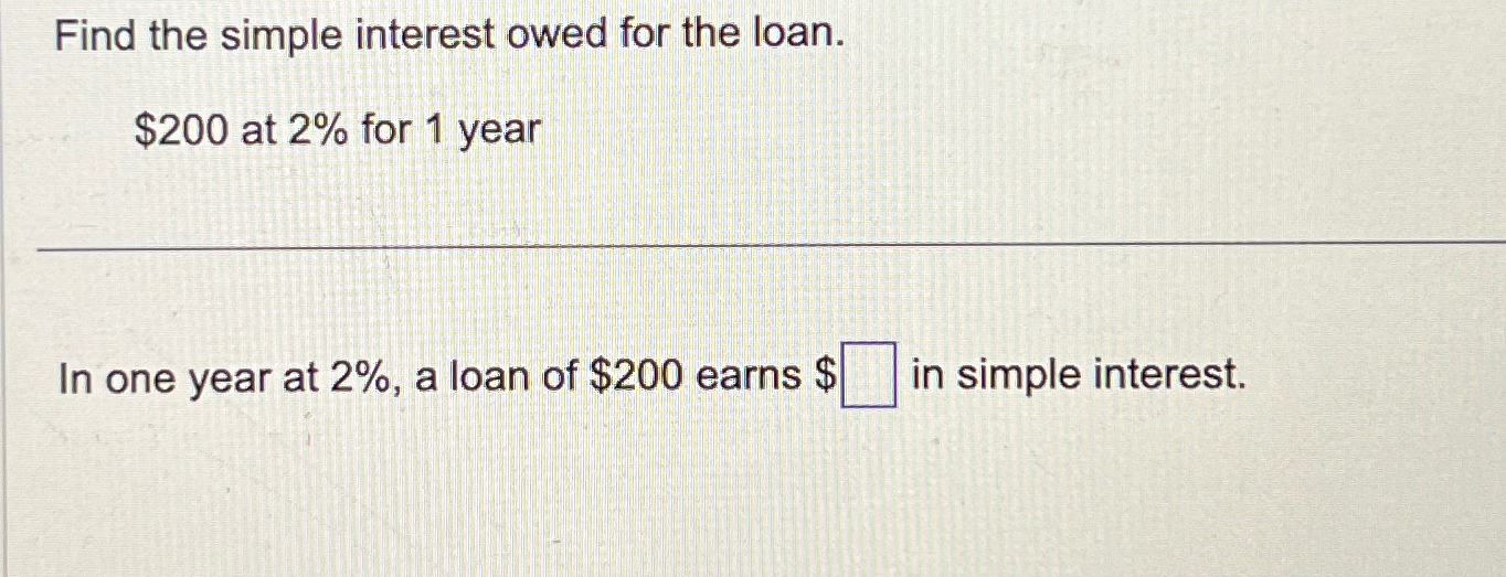 Solved Find the simple interest owed for the loan.$200 ﻿at | Chegg.com