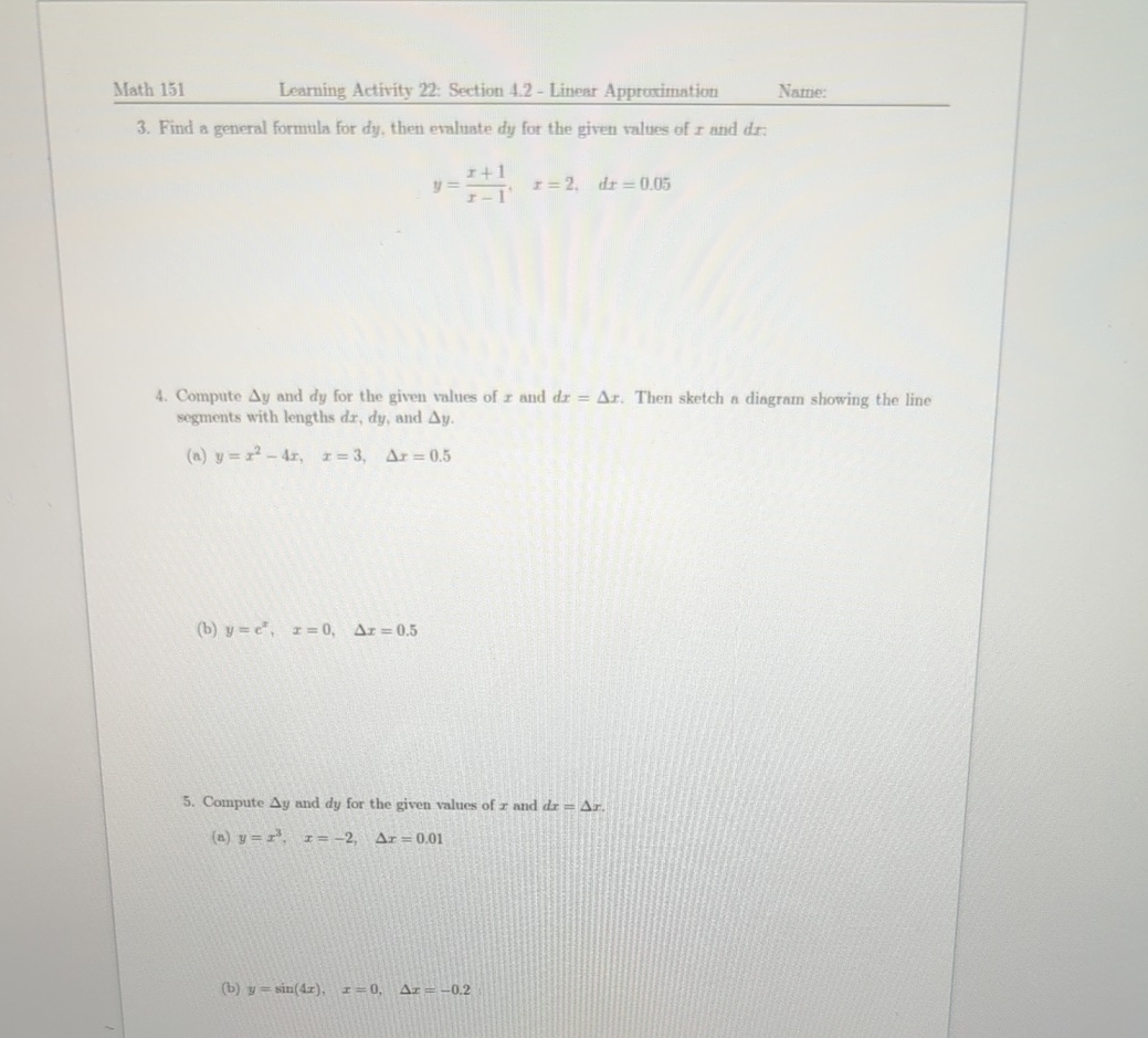 Solved Math 151Learning Activity 22: Section 4.2 - ﻿Linear | Chegg.com