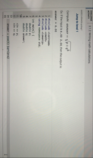 Solved CHALLONEACTIVITY3.1.2: Writing math calculations.Jump | Chegg.com