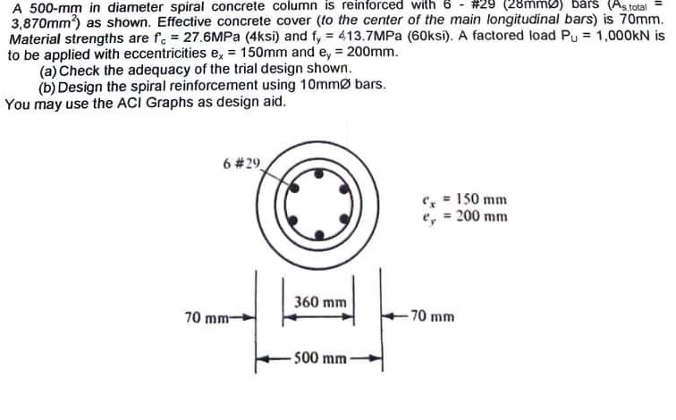 Solved A 500-mm in diameter spiral concrete column is | Chegg.com