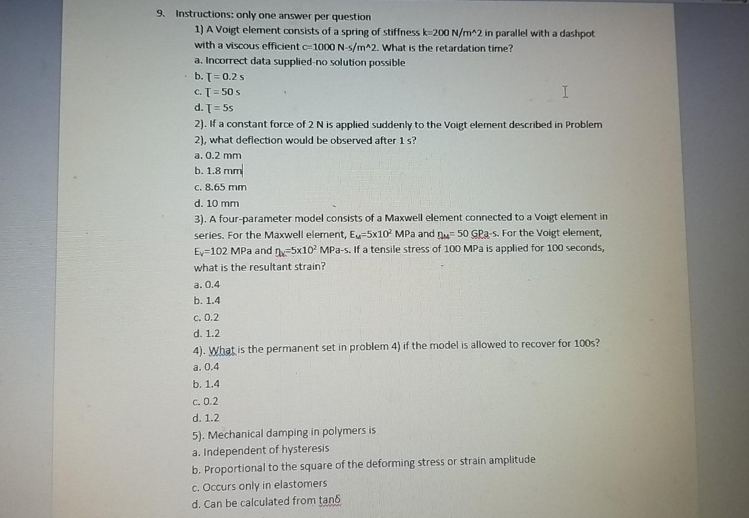Solved 9. Instructions: only one answer per question 1) A | Chegg.com