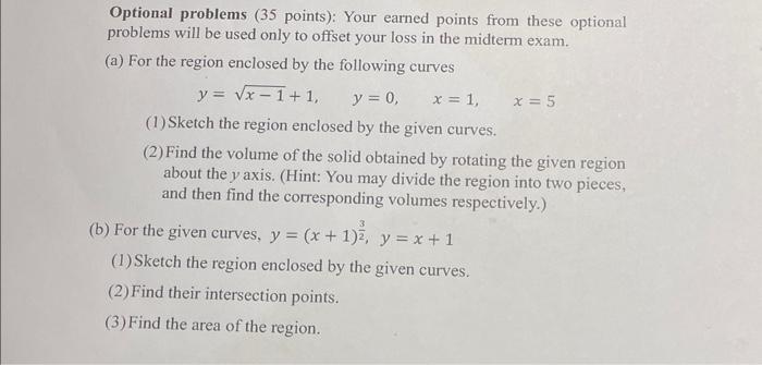 Solved Optional problems ( 35 points): Your earned points | Chegg.com
