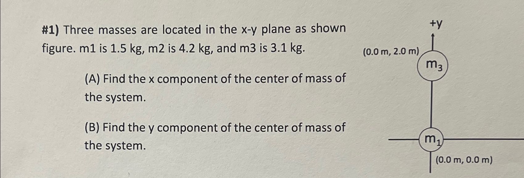 Solved #1) ﻿Three masses are located in the x-y ﻿plane as | Chegg.com