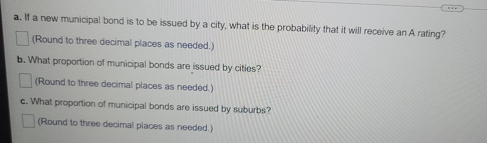Solved A municipal bond service has three rating categories | Chegg.com