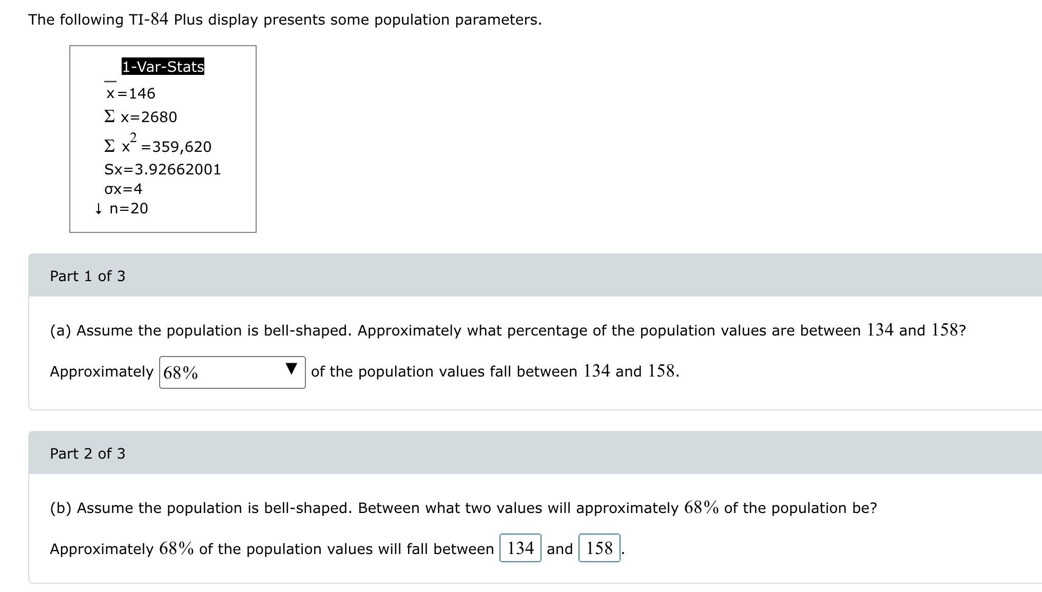 Solved The following TI-84 ﻿Plus display presents some | Chegg.com