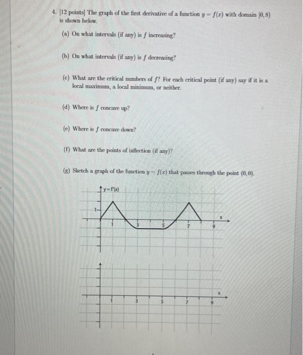 Solved 4. [12 points] The graph of the first derivative of a | Chegg.com