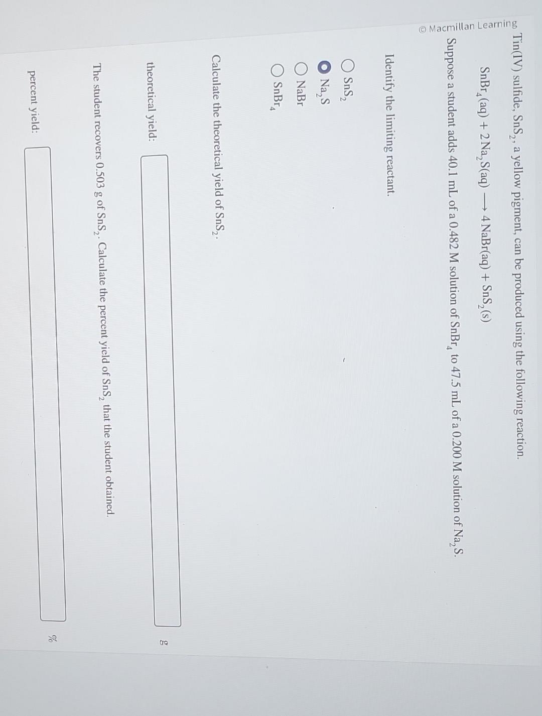 Solved Tin(IV) sulfide, SnS2, a yellow pigment, can be | Chegg.com
