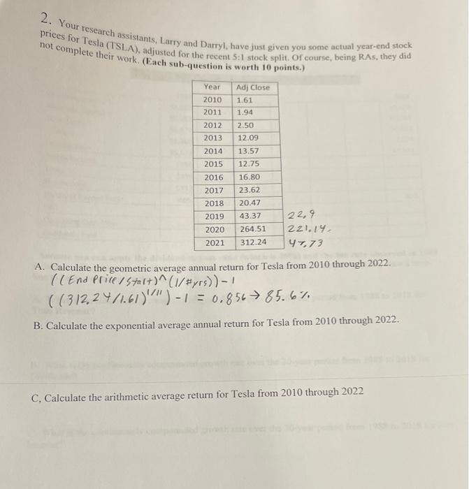 Solved 2 Your Research Assistants Larry And Darryl Have Chegg