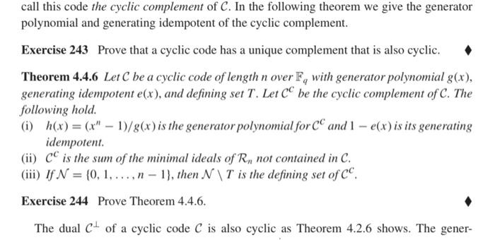 call this code the cyclic complement of C. In the | Chegg.com