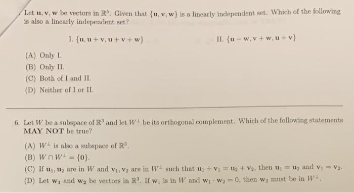 Solved Let u, v, w be vectors in R”. Given that {u, v, w) is | Chegg.com
