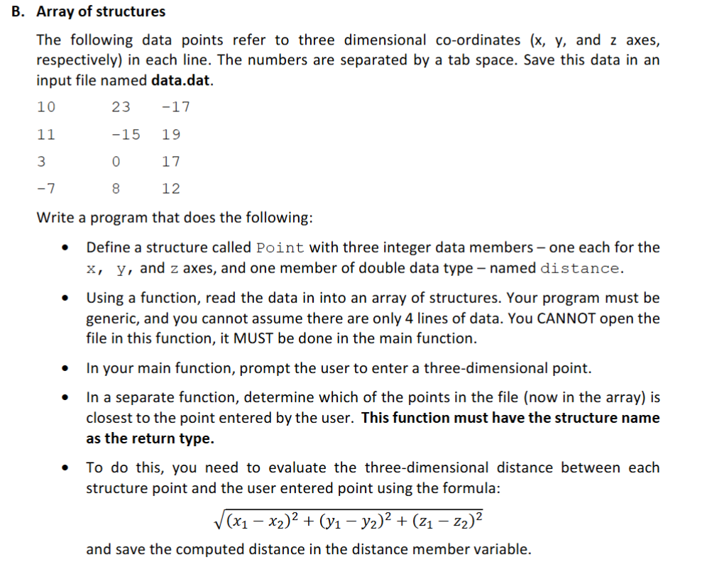Solved B. ﻿Array of structuresThe following data points | Chegg.com