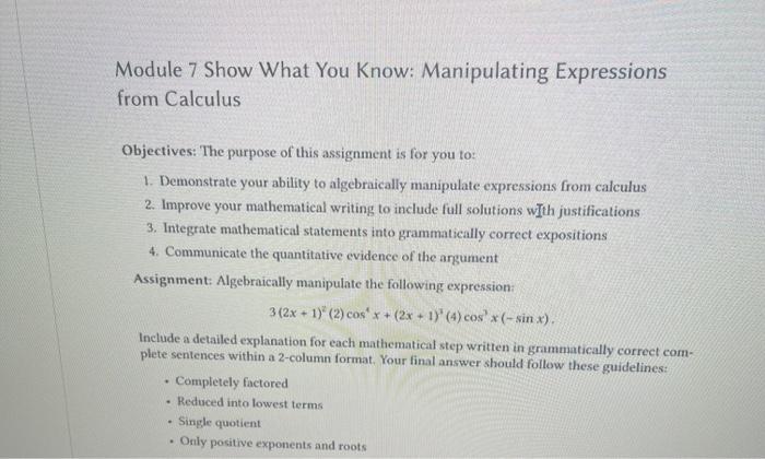 Solved Module 7 Show What You Know: Manipulating Expressions | Chegg.com