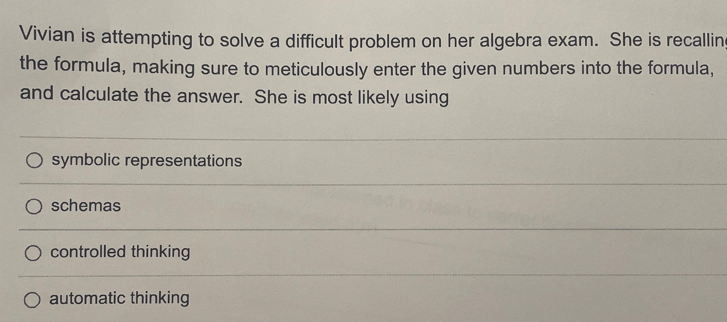 Solved Vivian is attempting to solve a difficult problem on | Chegg.com