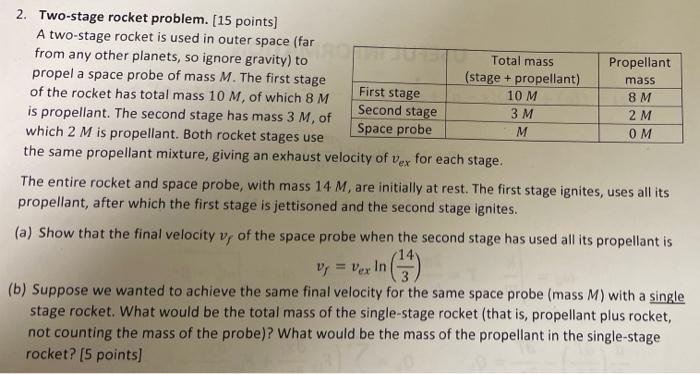Solved First stage 2. Two-stage rocket problem. [15 points) | Chegg.com