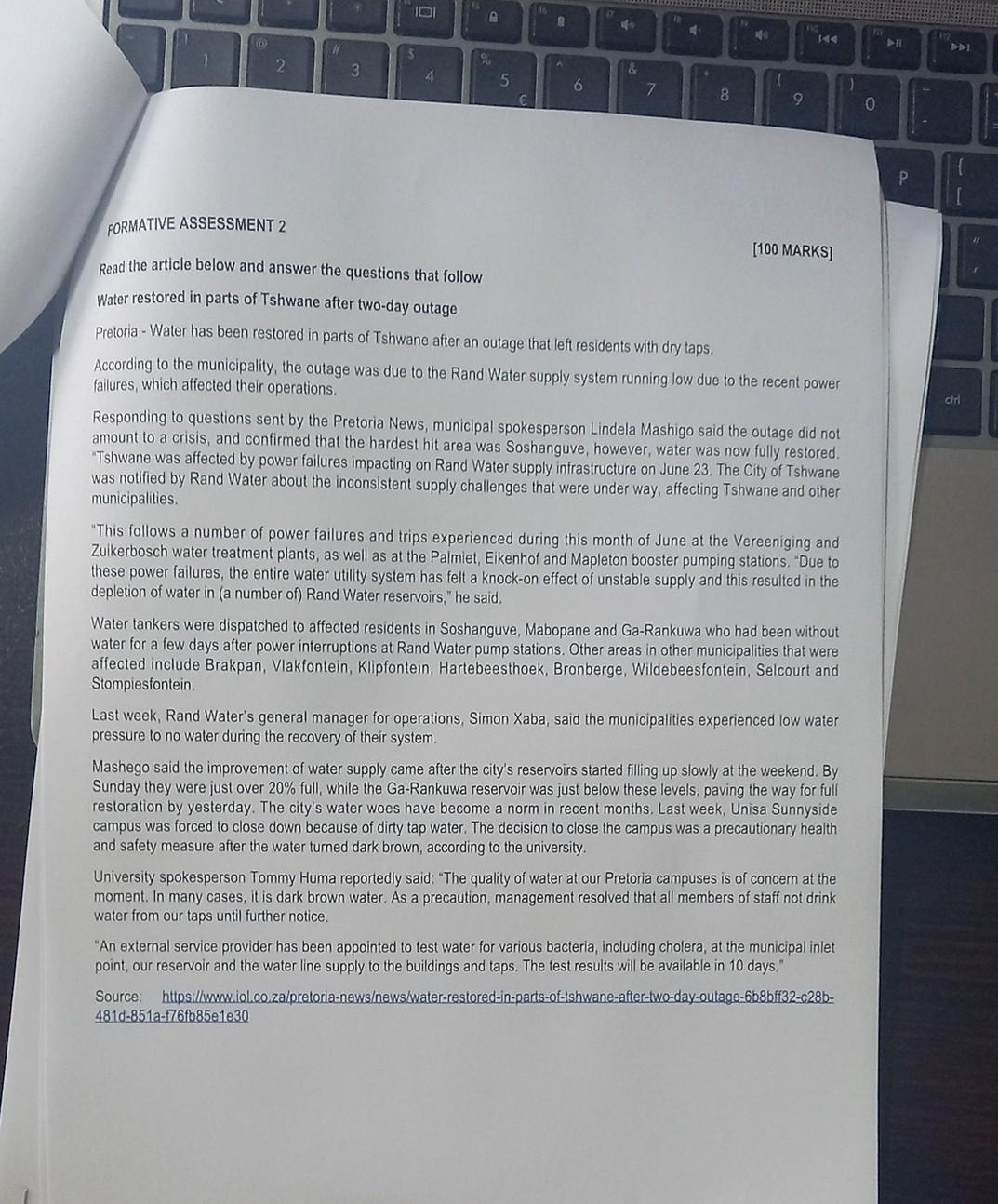 FORMATIVE ASSESSMENT 2 [100 MARKS] Read the article | Chegg.com