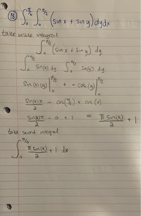 Solved take inside integral ® SSS." (sin x + siny) dydy She | Chegg.com