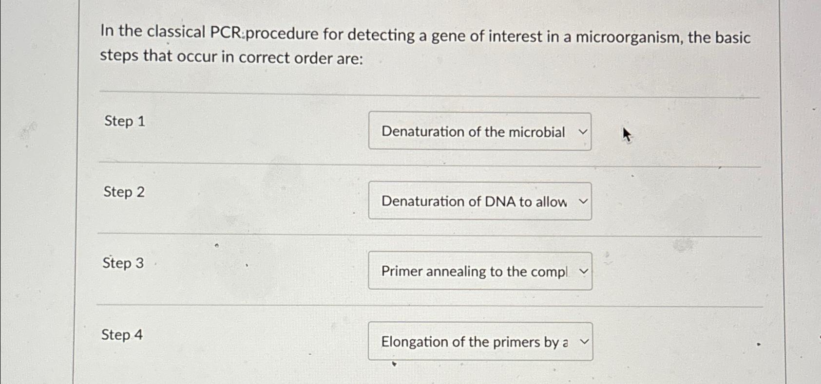 Solved In the classical PCR:procedure for detecting a gene | Chegg.com