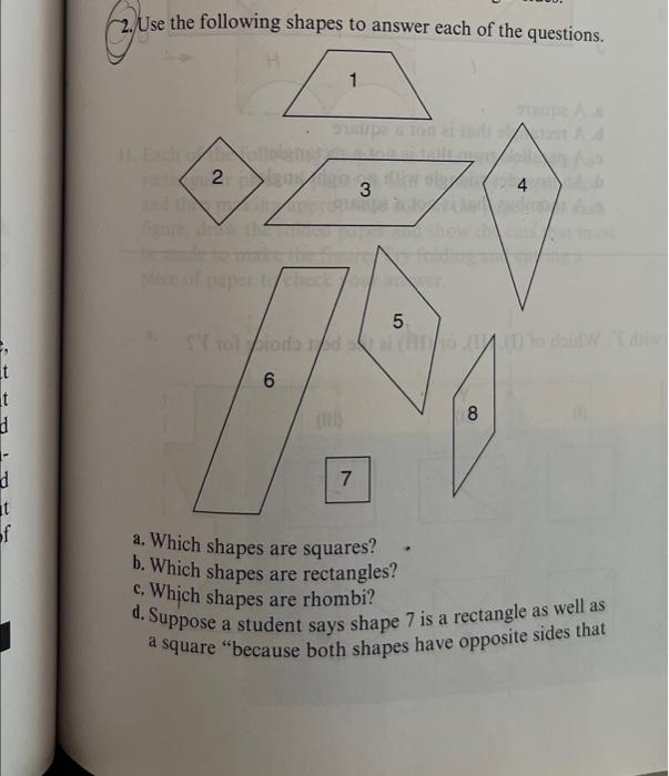 Solved 2. Use the following shapes to answer each of tha | Chegg.com