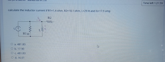 Solved calculate the inductor current if R1=1.4ohm,R2=18.1 | Chegg.com