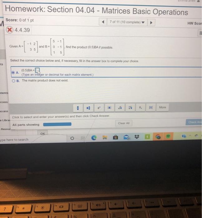 Solved Homework: Section 04.04 - Matrices Basic Operations | Chegg.com