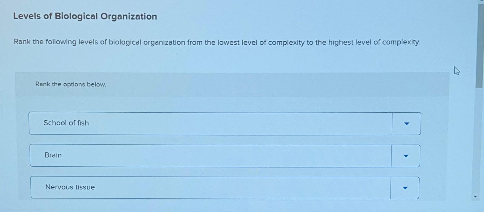 Solved Levels of Biological OrganizationRank the following | Chegg.com