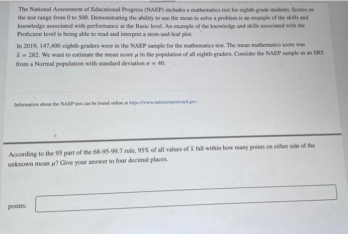 Solved The National Assessment of Educational Progress | Chegg.com