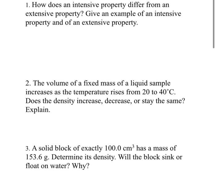 Solved 1. How does an intensive property differ from an | Chegg.com