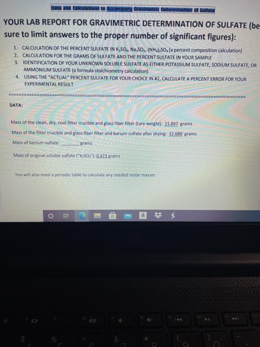 Solved Calculations to Accompany Gravimetric Determination | Chegg.com