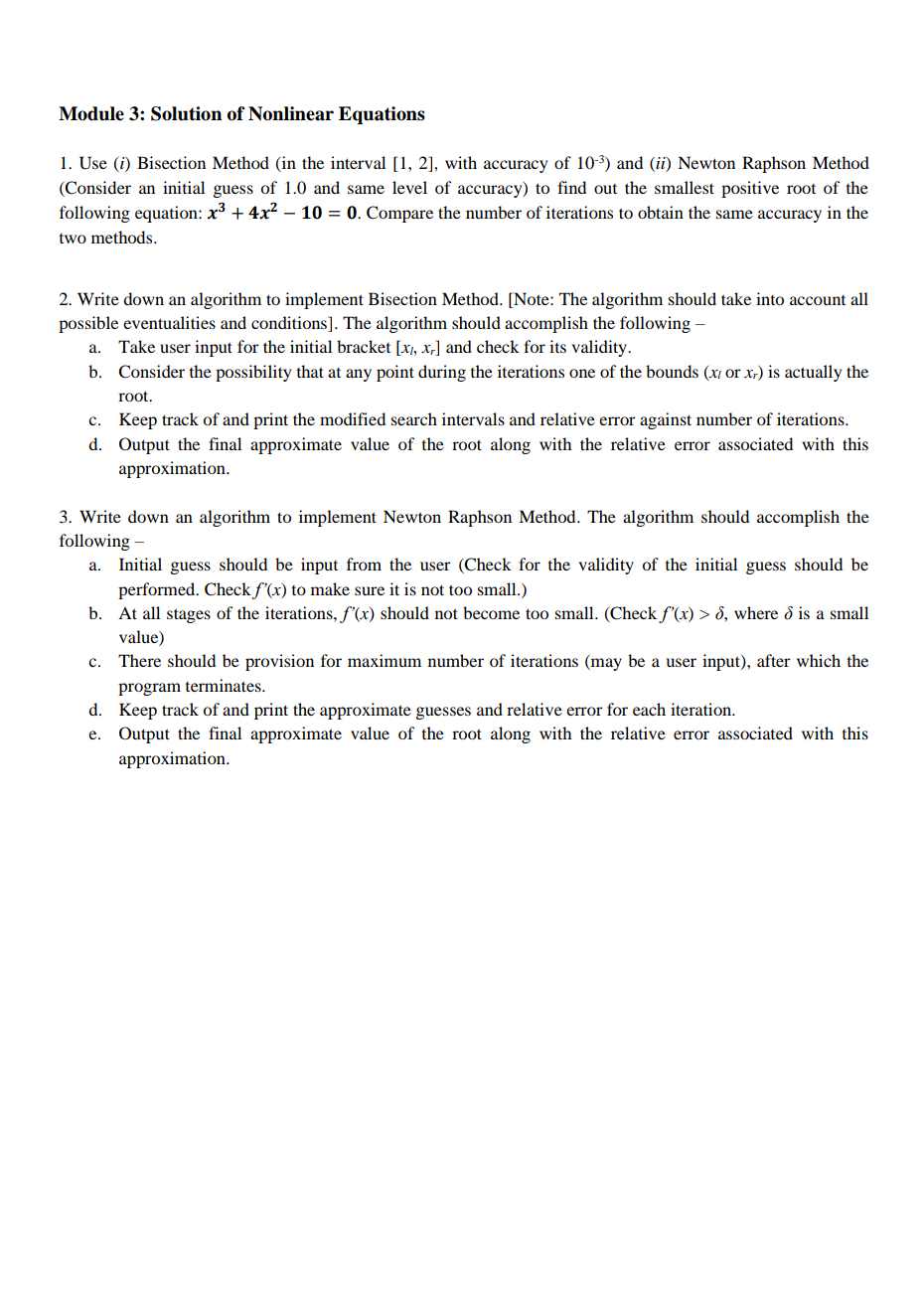 Solved Module 3: Solution of Nonlinear Equations 1. Use (i) | Chegg.com