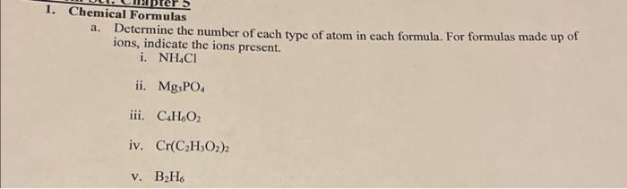 Solved Chemical Formulas a. Determine the number of each | Chegg.com