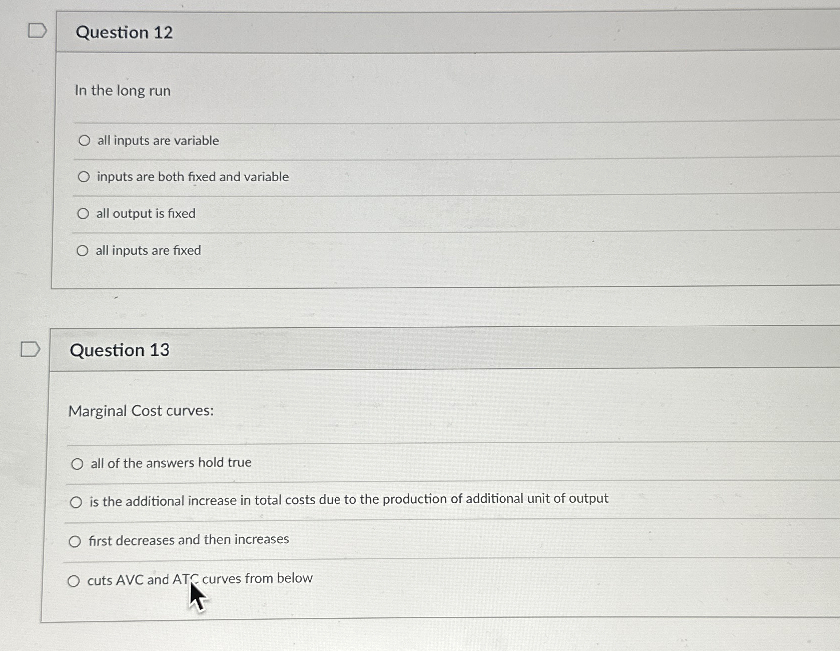 Question 12In the long runall inputs are | Chegg.com