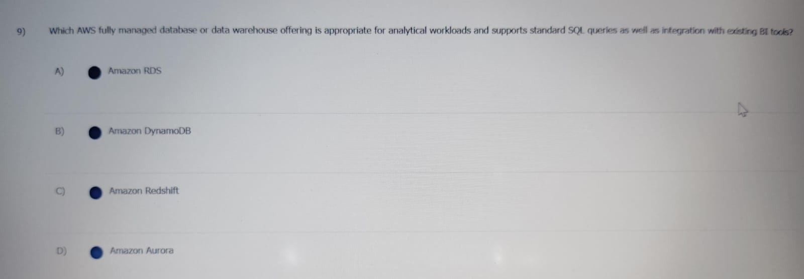 Solved Which AWS fully managed database or data warehouse | Chegg.com
