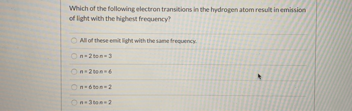 Solved Which of the following electron transitions in the | Chegg.com