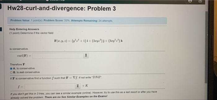 Solved o Hw28-curl-and-divergence: Problem 3 Problem Value 1 | Chegg.com
