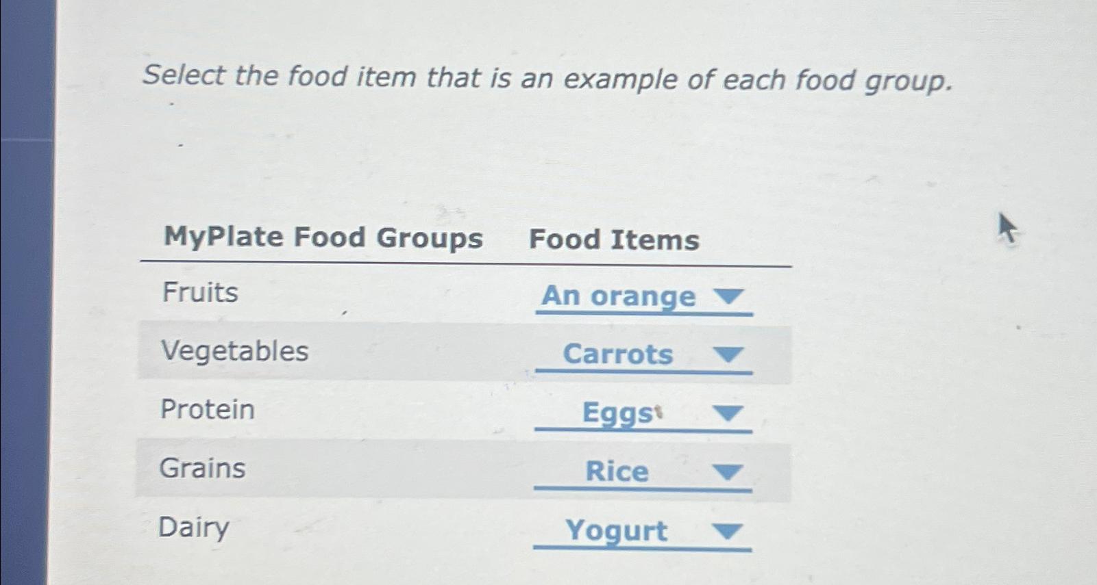 Solved Select the food item that is an example of each food | Chegg.com
