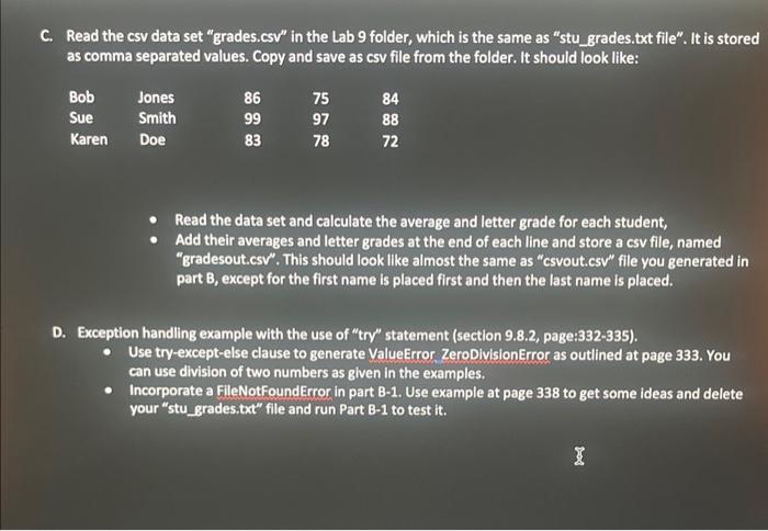 Solved C. Read the csv data set "grades.csv" in the Lab 9 | Chegg.com
