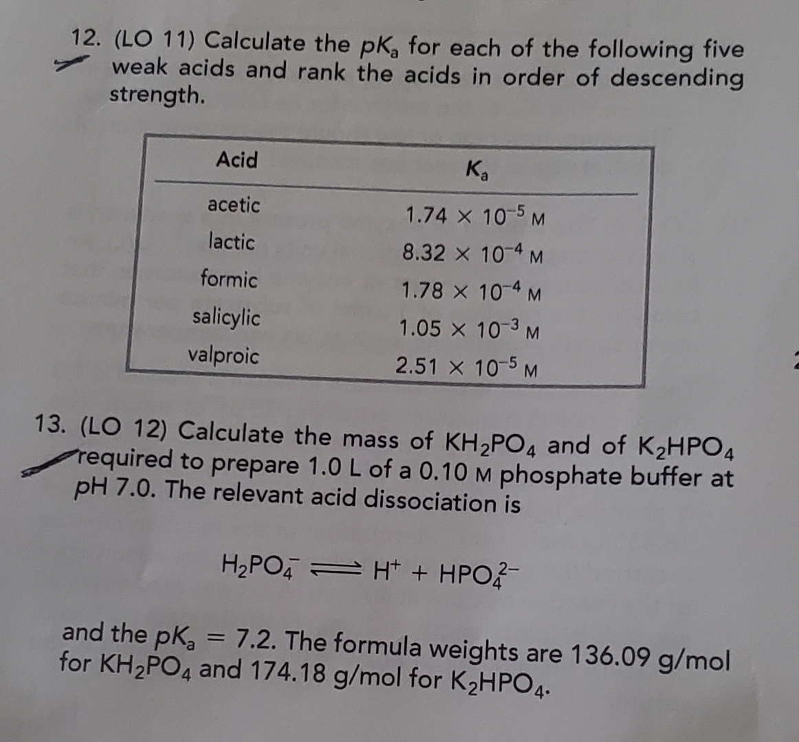 Solved (LO 11) ﻿Calculate the pKa ﻿for each of the following | Chegg.com