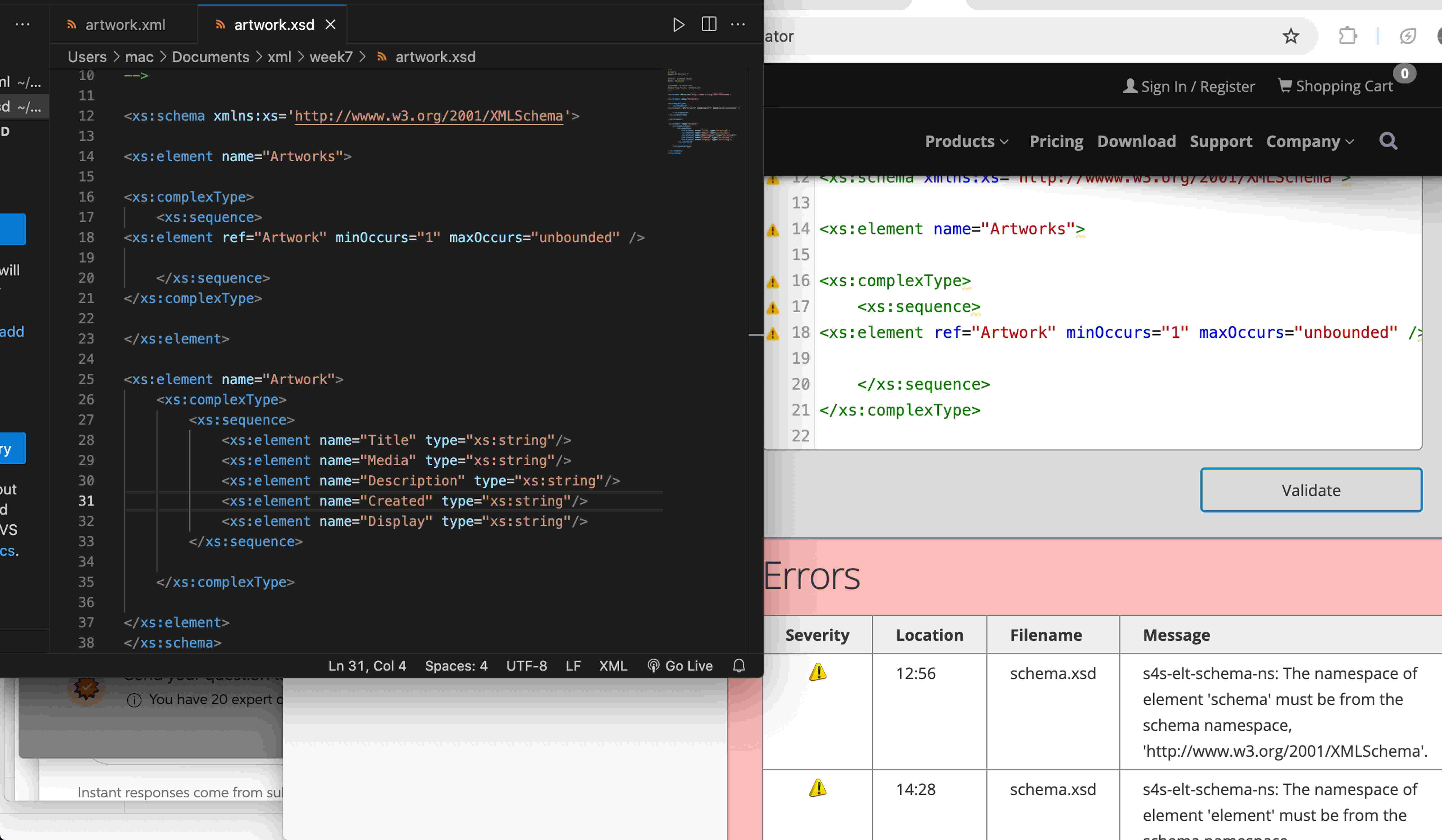 Solved My question is when I validate the xsd file I got | Chegg.com